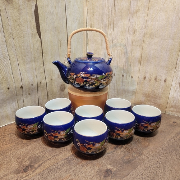 None | Dining | Vtg Cobalt Blue Japanese Style Asian Tea Set Porcelain ...